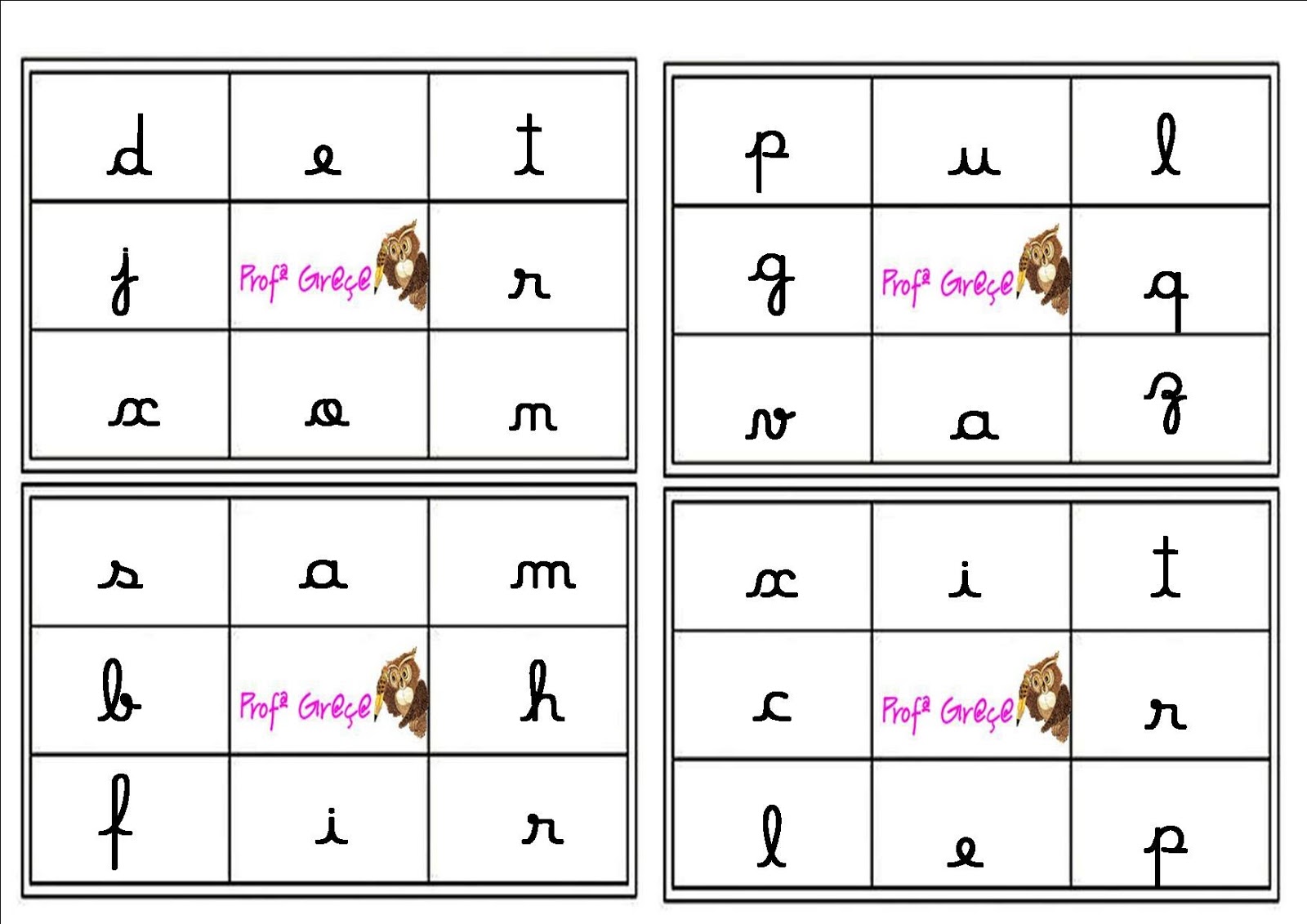 Profª Gr@ç@: CARTELAS PARA BINGO-LETRA CURSIVA