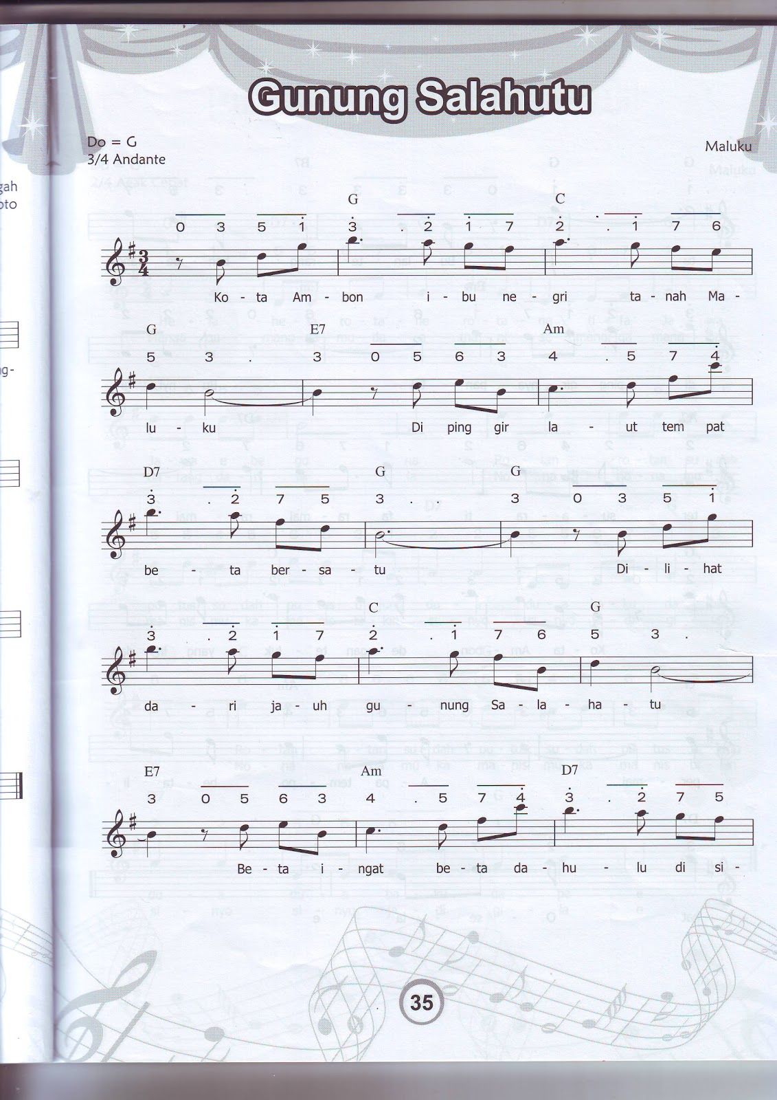 32 Lagu Daerah Dengan Not Angkan dan Not Balok