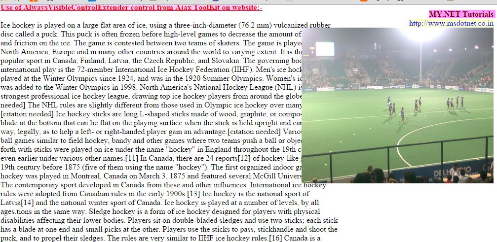 How to Implement AlwaysVisibleControlExtender control on your asp.net web page | MY.NET Tutorials