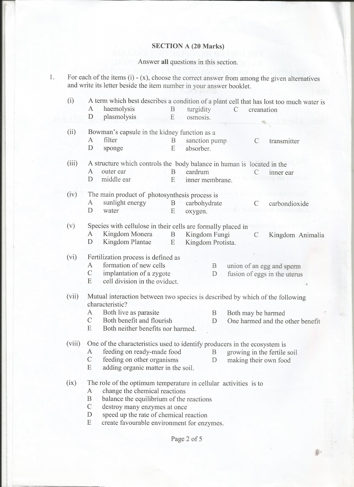 FORM FOUR STUDY NOTES & PAST PAPERS BLOG: BIOLOGY 1----CERTIFICATE OF ...