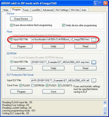 การโปรแกรม Bootloader ATMEGA2560-16AU (เรื่องวุ้น)