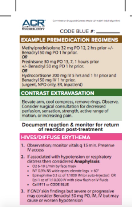RADIOLOGIA MACARENA: contrast reactions card (ACR)