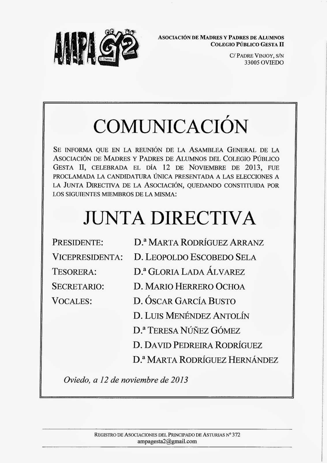 A.M.P.A GESTA2: Junta Directiva