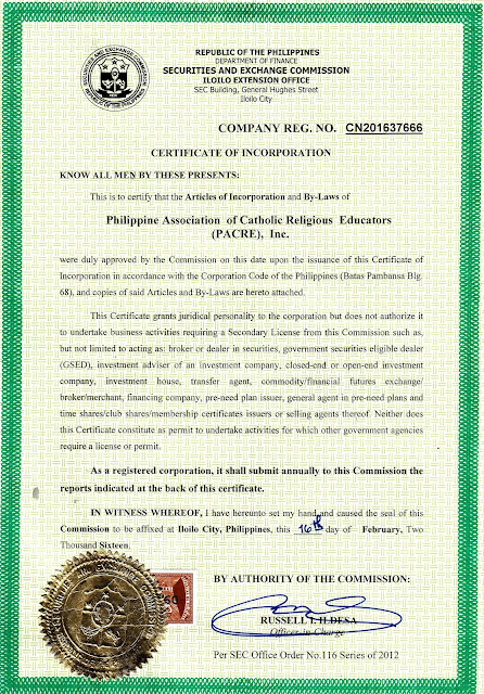 Philippine Association of Catholic Religious Educators, Inc.: SEC ...