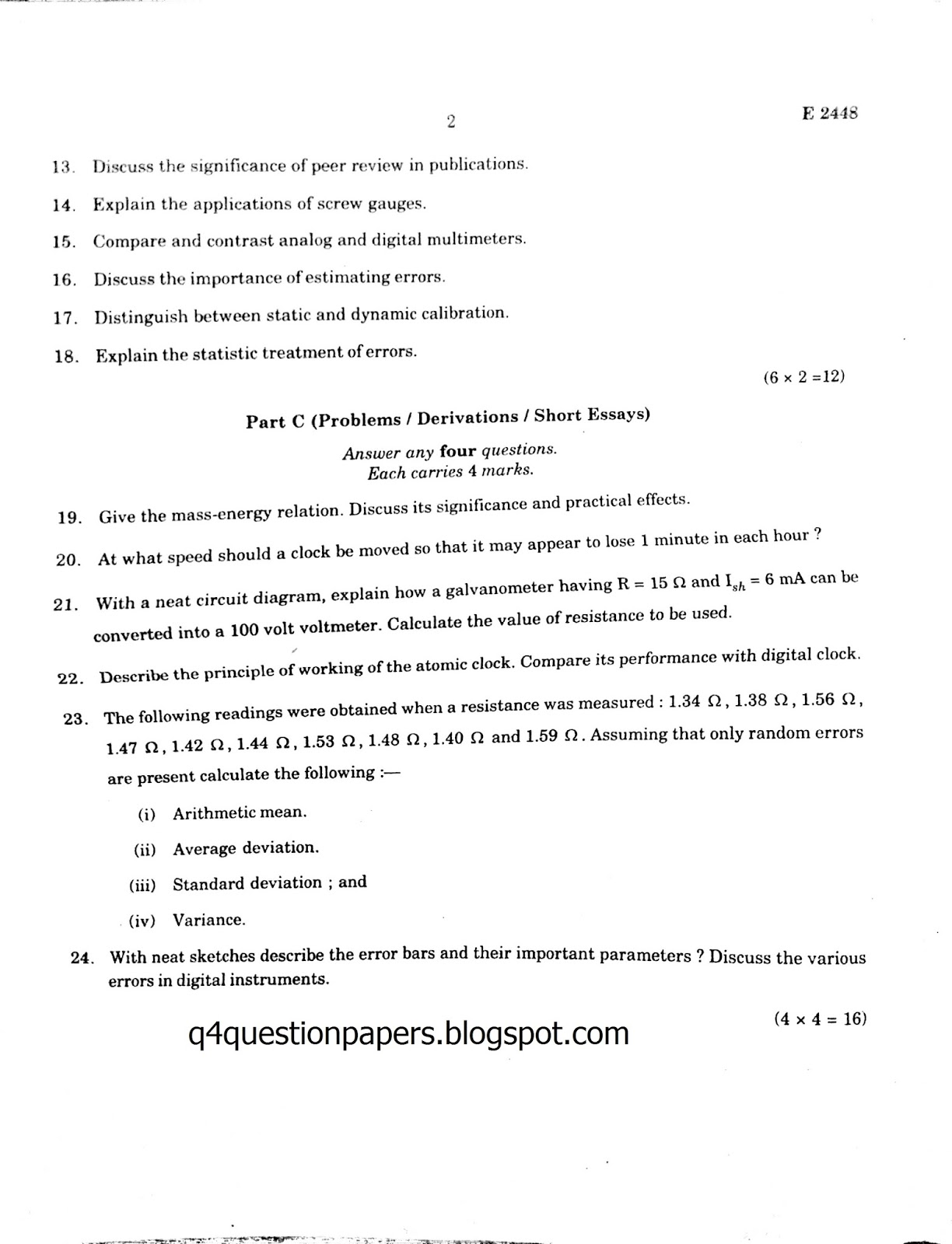 mgu B.sc physics semester 1 methodology in physics question paper 2015