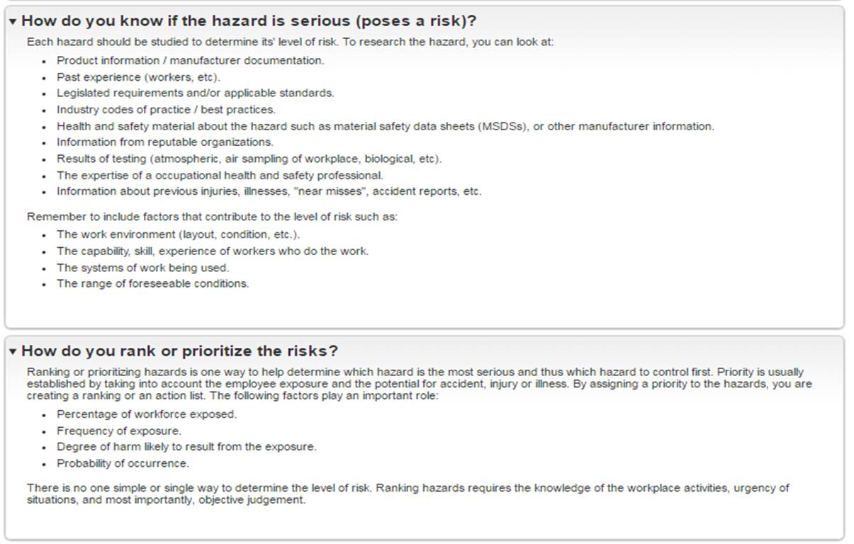 OSH The Journey: OSH Answers Fact Sheets - RISK ASSESSMENT