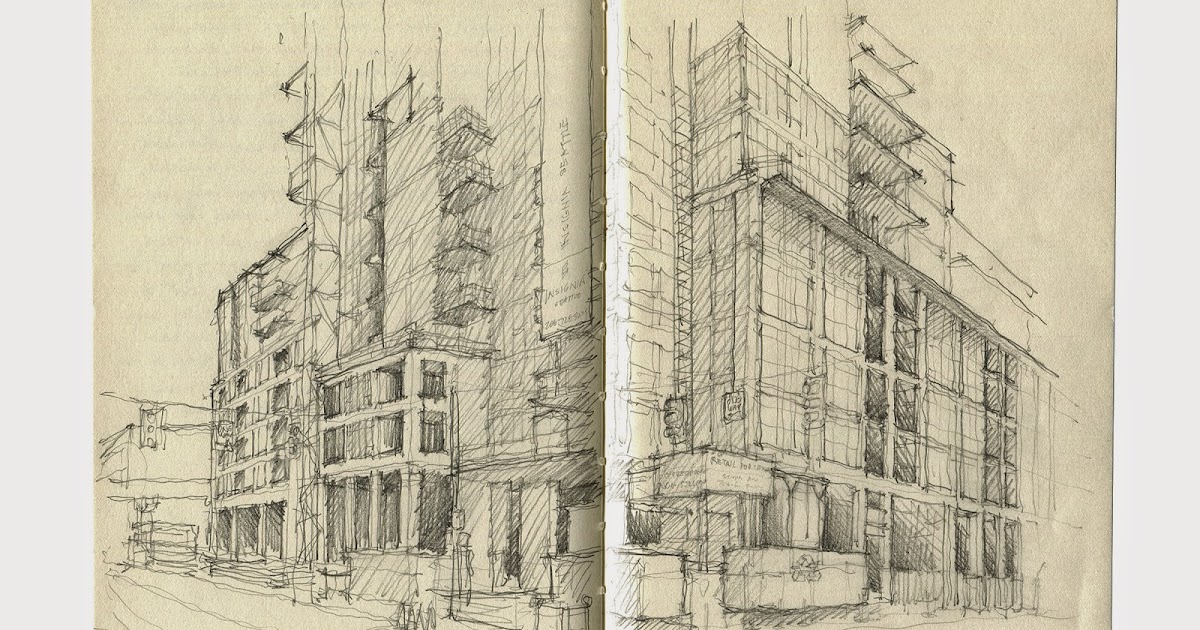 Urban Sketchers Seattle: Construction at 6th and Bell