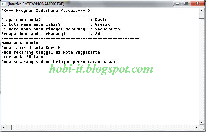 Membuat Program Sederhana pada Pascal | HOBI IT
