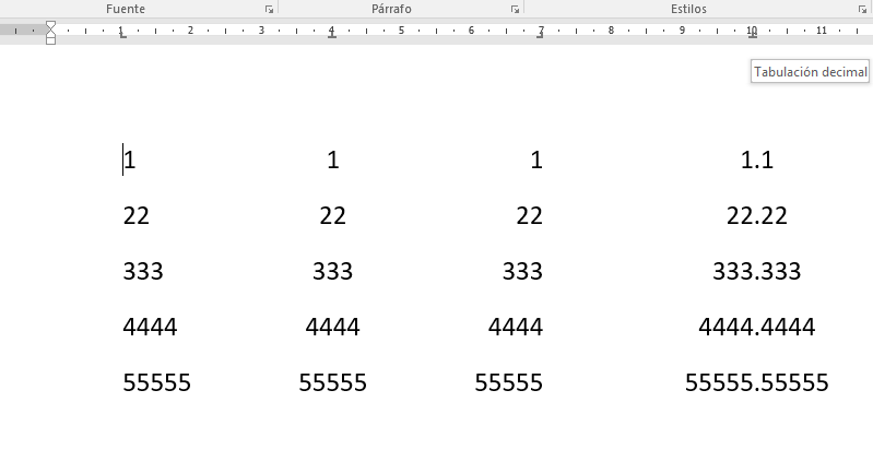 Formatos en Microsoft Word: Marcas de Tabulación
