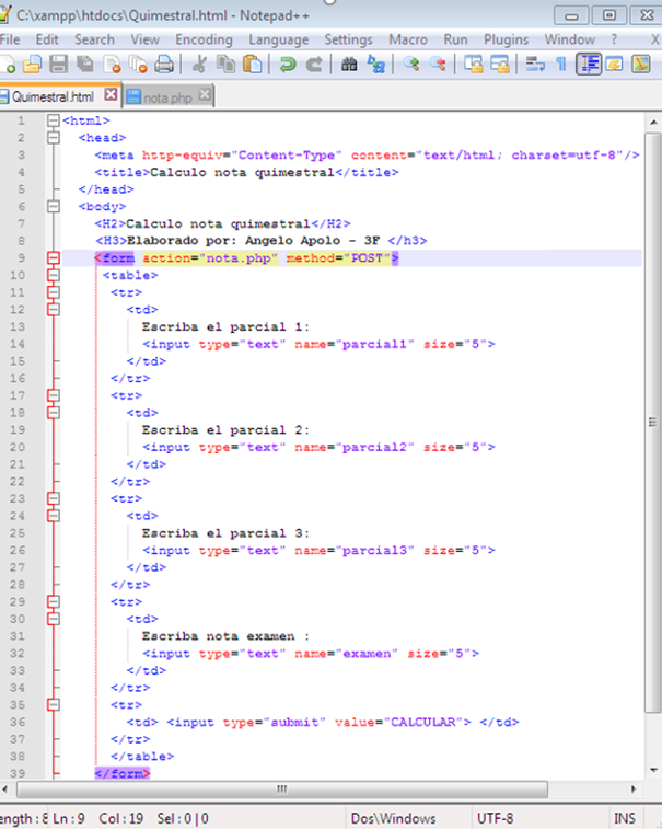 Portafolio digital: PRÁCTICA DE PHP 3: CÁLCULO NOTA QUIMESTRAL