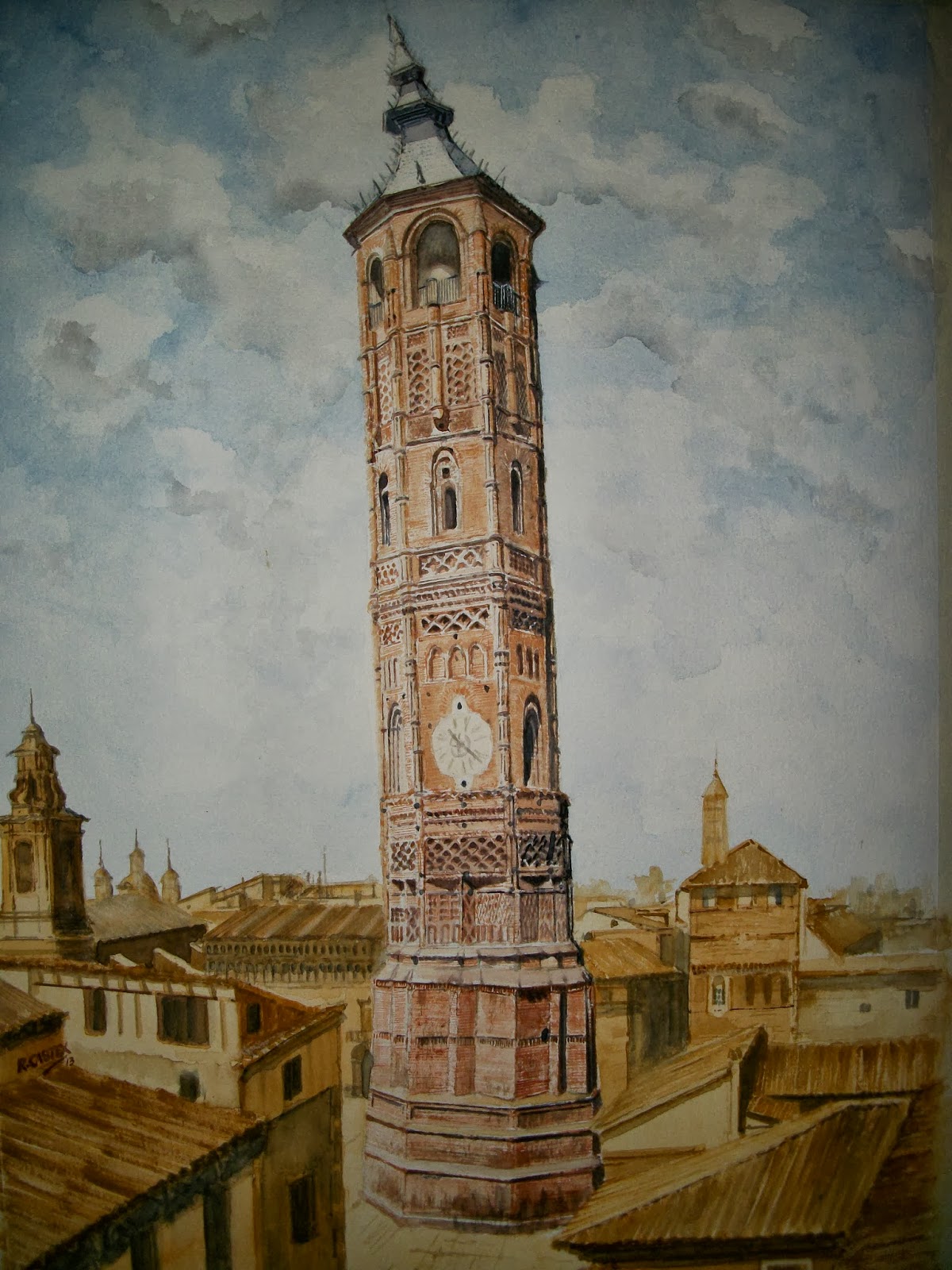 R.CASTEX .MIS ACUARELAS.: TORRE NUEVA.ZARAGOZA.1865.