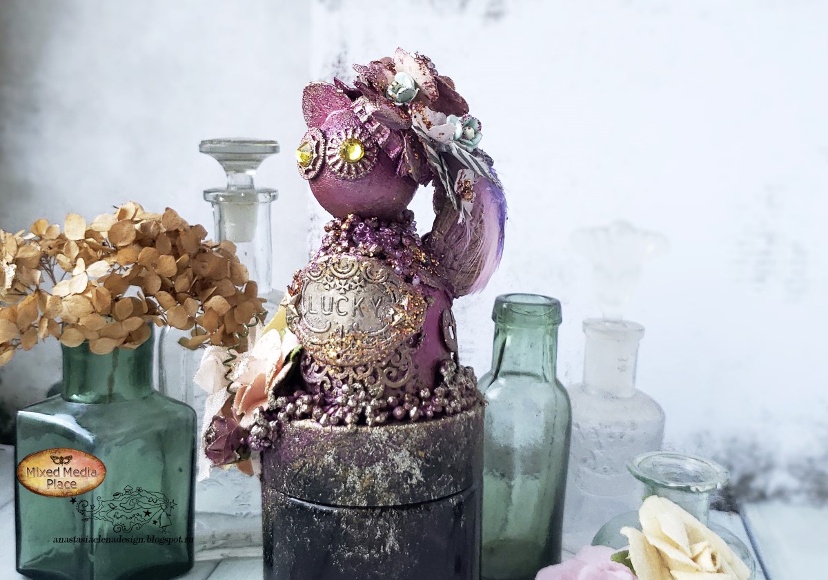 Mixed Media Place: Altered glass jar by Anastasia Korvyakova