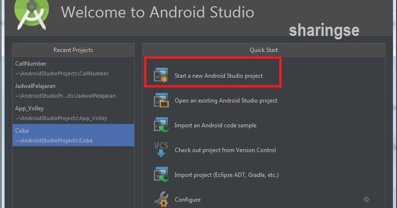 cara membuat projek baru di android studio - dunia-belajar.com
