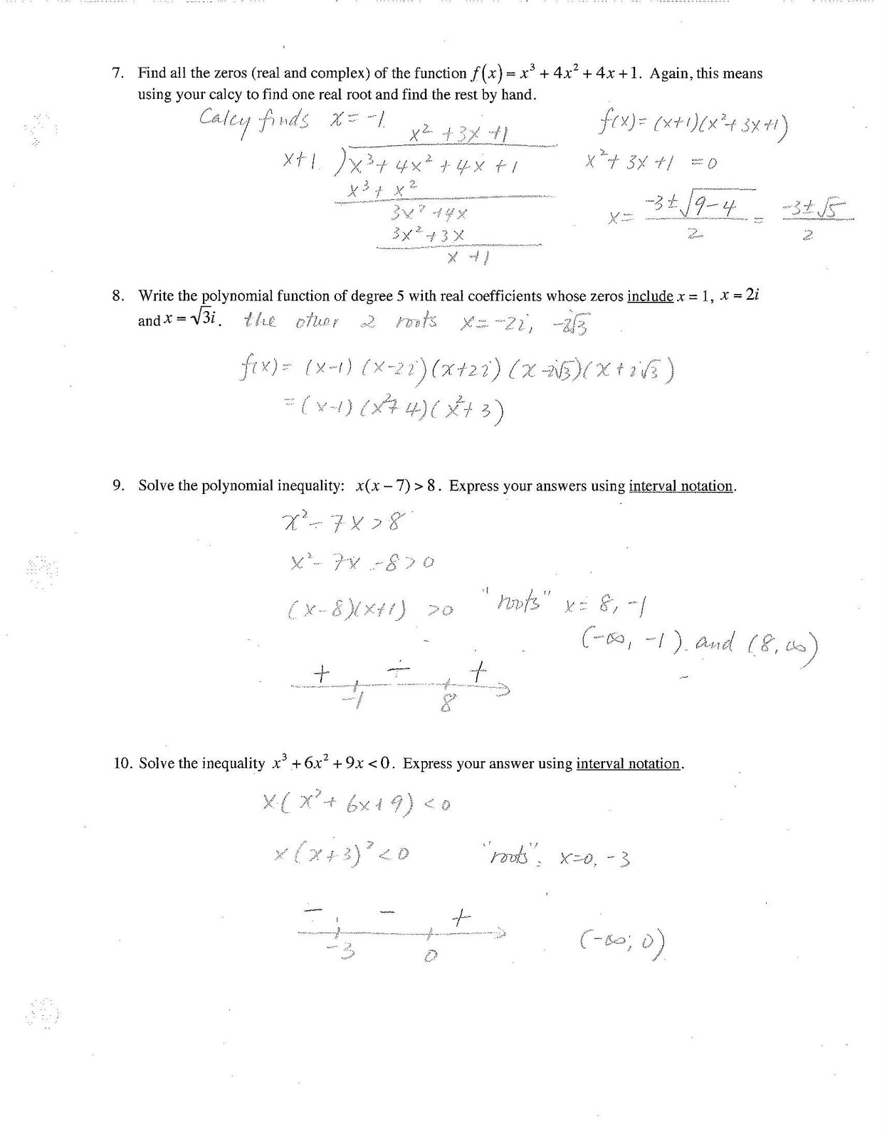 Jiazhen's PreCal: Chapter Test Review Sheet Answers