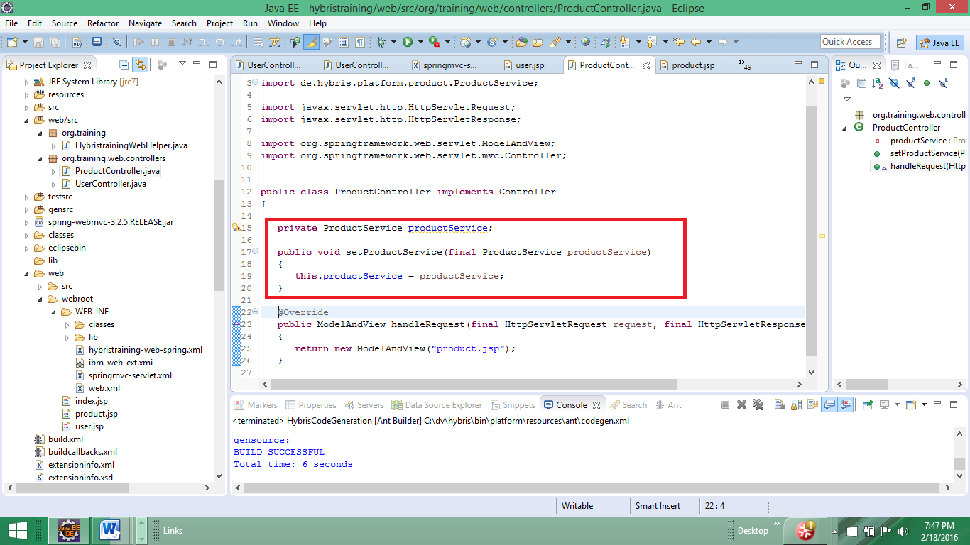 Hybris Basic: Exercise how to display a Product on JSP page