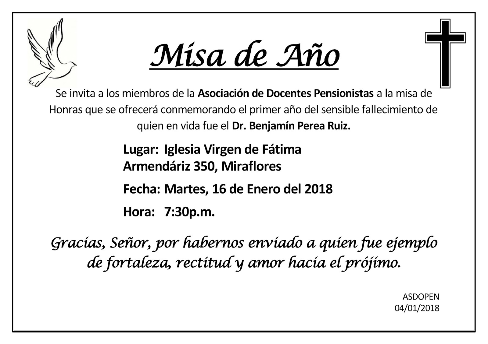 El Blog Oficial de ASDOPEN-UNMSM: Misa de Año: Dr. Benjamín Perea Ruiz ...