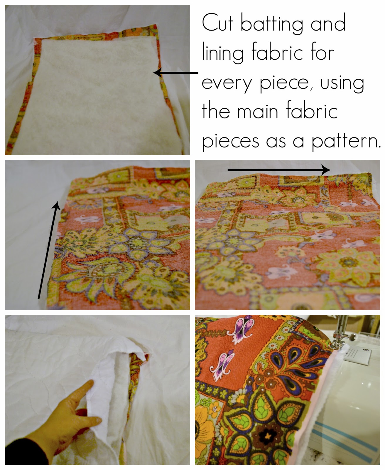 1. Cut out your lining pieces and batting pieces.