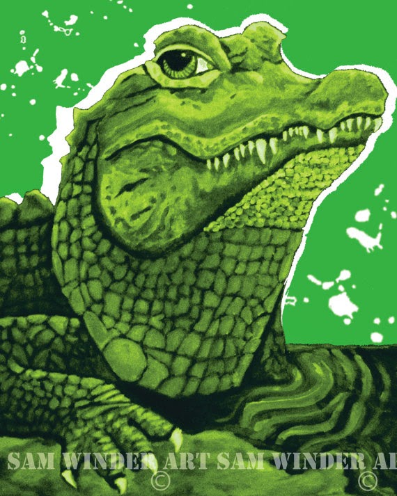 Sam Winder: Alligator Poster 16x20 Green Art