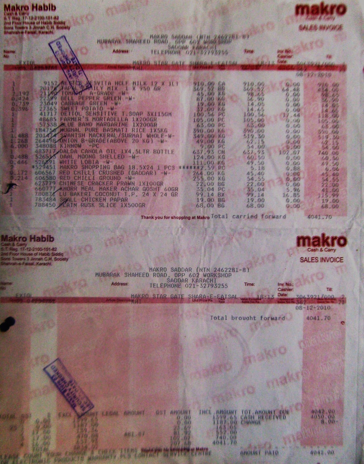 Pakistan Scan: Makro Habib Karachi, Pakistan - Sale Invoice Dated: 18 ...