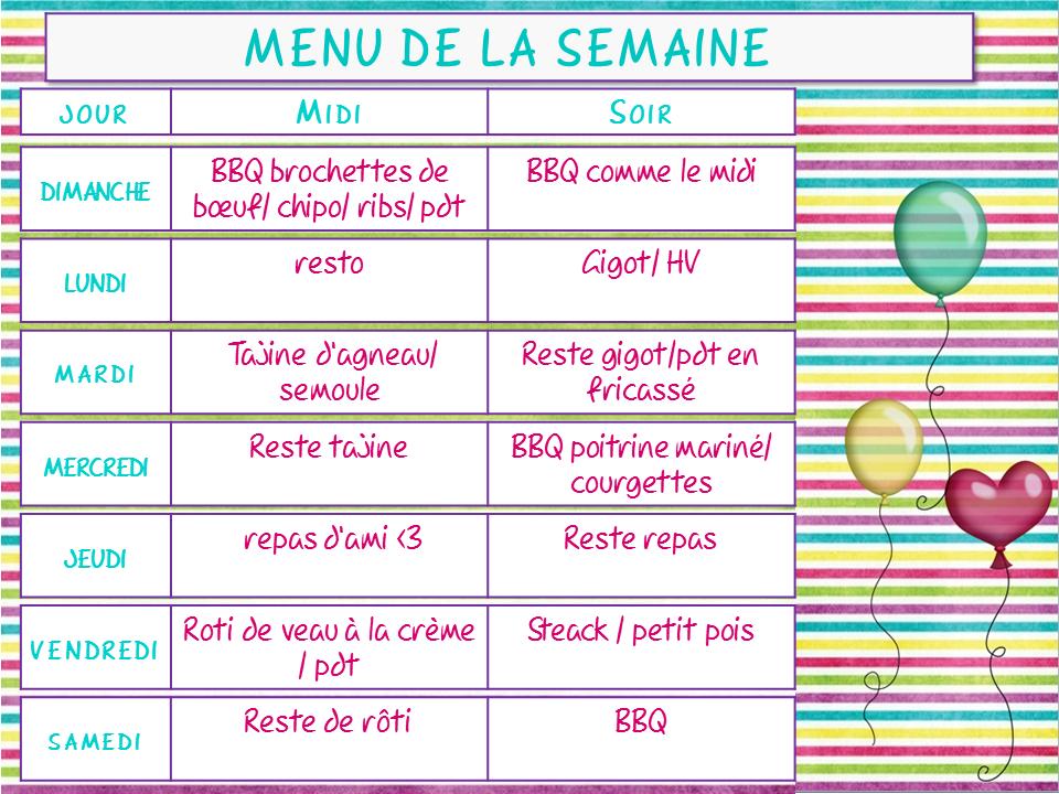menu de la semaine #4