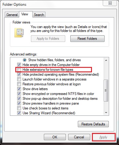 Fix your PC: How to change/display the extension for files in windows