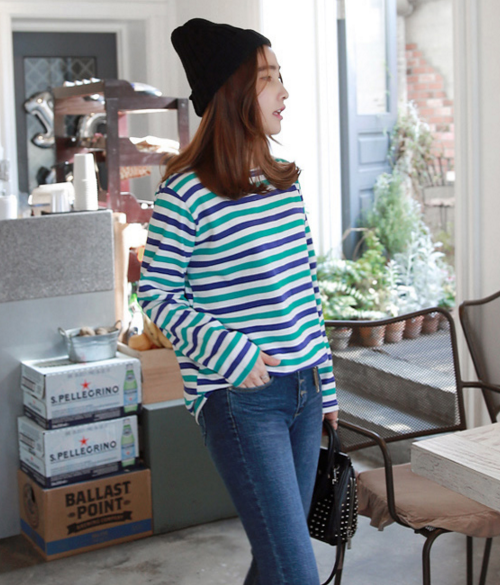 [Miamasvin] Tri-Color Striped Long Sleeve Top | KSTYLICK - Latest ...
