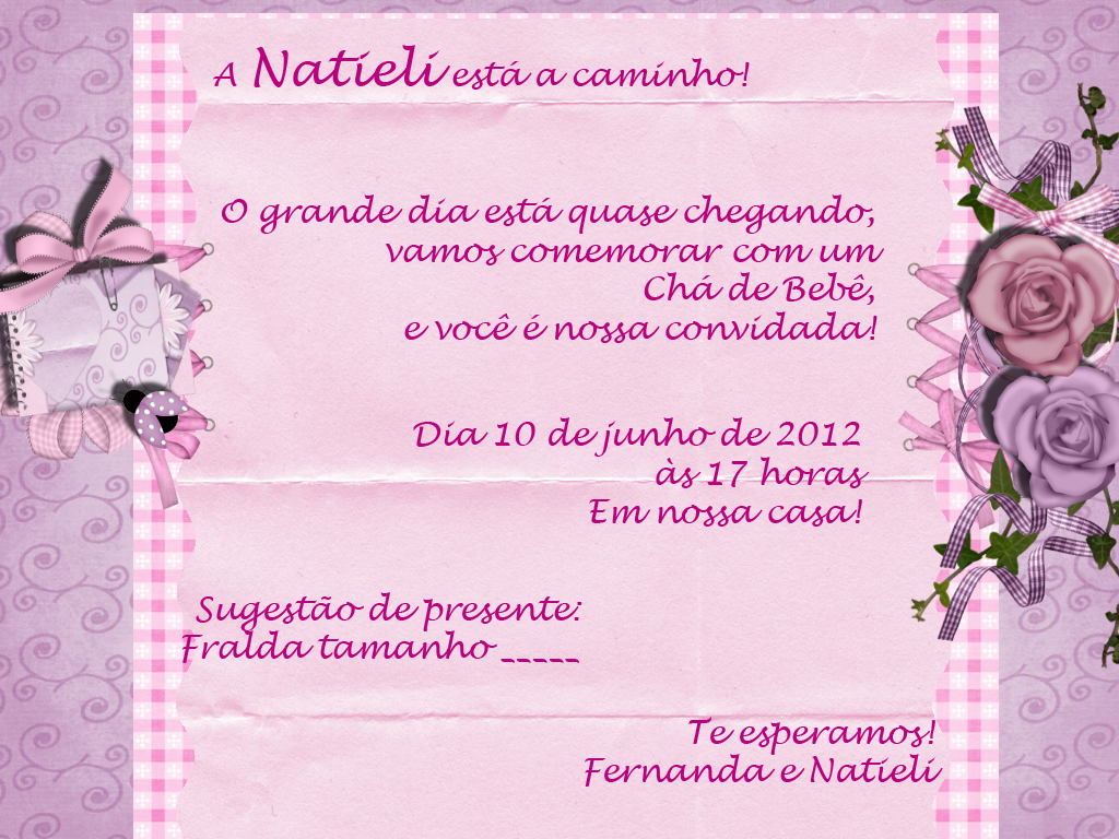 Modelo convite cha de bebe menina | Perfil Moda Praia