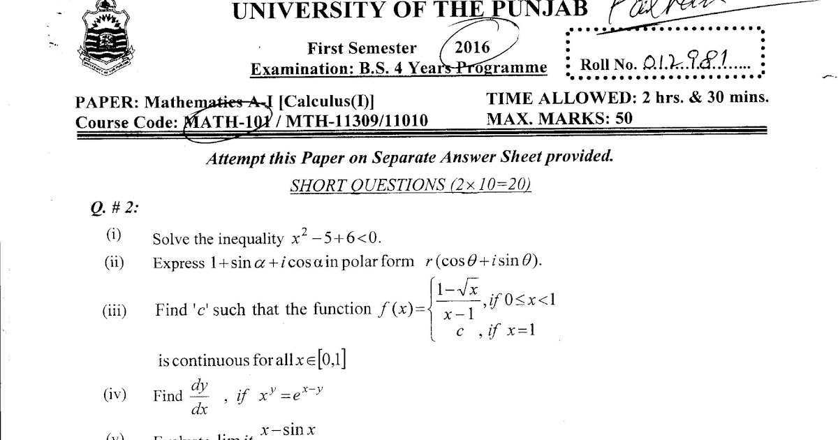 BS Hons Past Paper Punjab University: Punjab University BS Hons Past ...