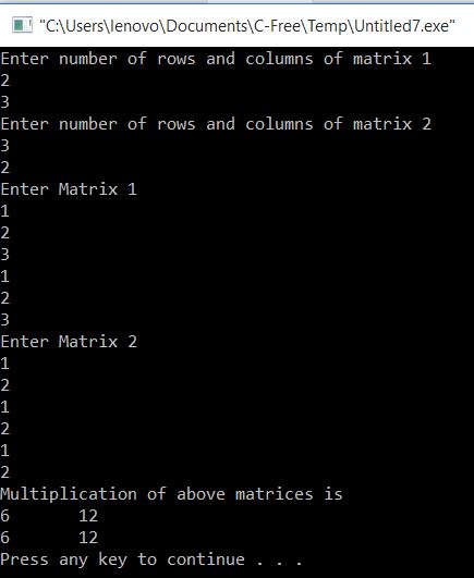All C Programs: Program 126:Multiplication of 2 matrices