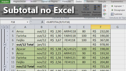 Como fazer Subtotal no Excel