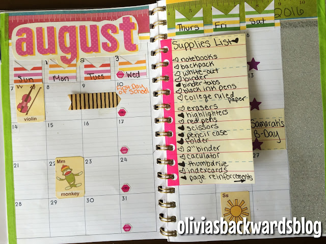Olivia's Backwards Blog: DIY August Planner Decoration