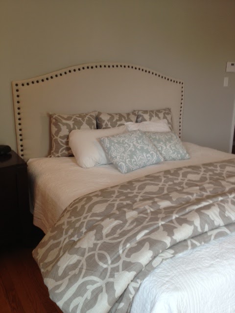 Two It Yourself: DIY Drop Cloth Headboard with Front Nail Head Trim ...