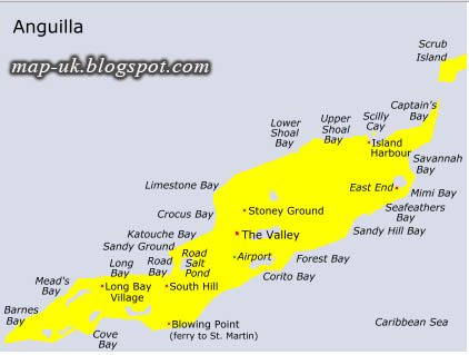 Map of UK: Anguilla Map Political and Region Information