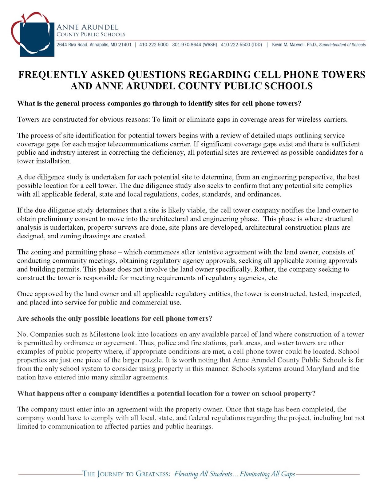 Maryland Public School Posts Cell Phone Tower Fact Sheet - Inside Towers
