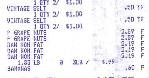 Dayhoff Soundtrack: Westminster Co-op grocery receipt from July 29, 1998.