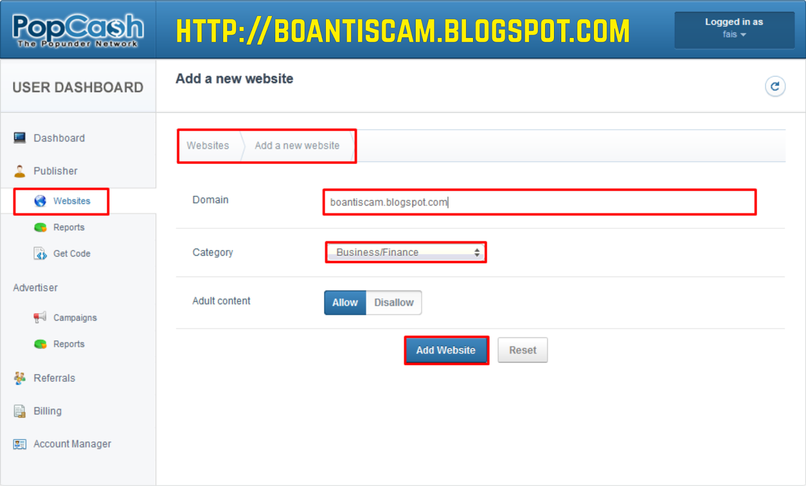 Cara Mudah Mendaftar dan Memasang Kode Popcash.net ~ Kumpulan Bisnis ...