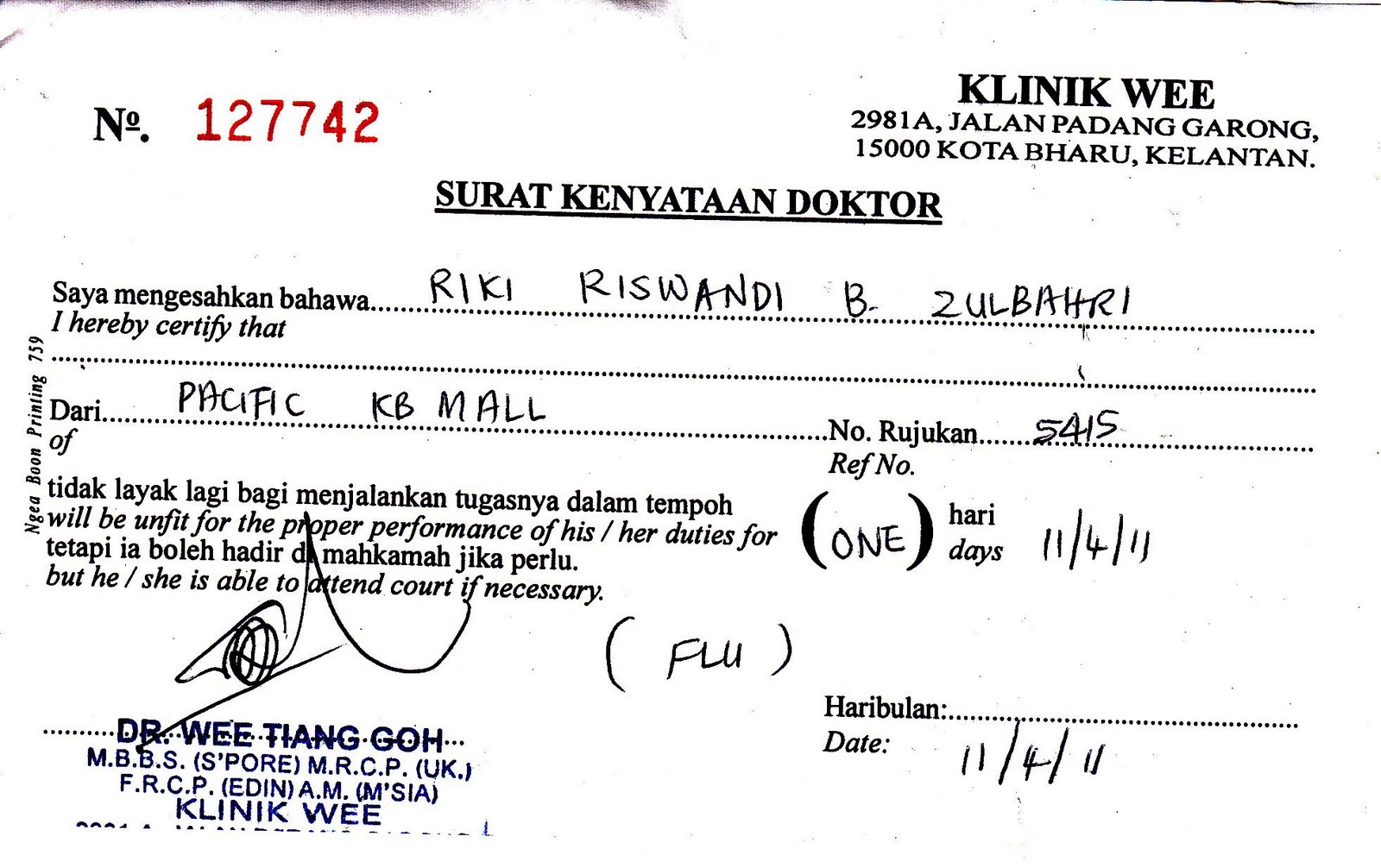 Surat Mc Klinik Kerajaan : KENAPA TAK MC? - Dunia Zumal - Mc adalah ...