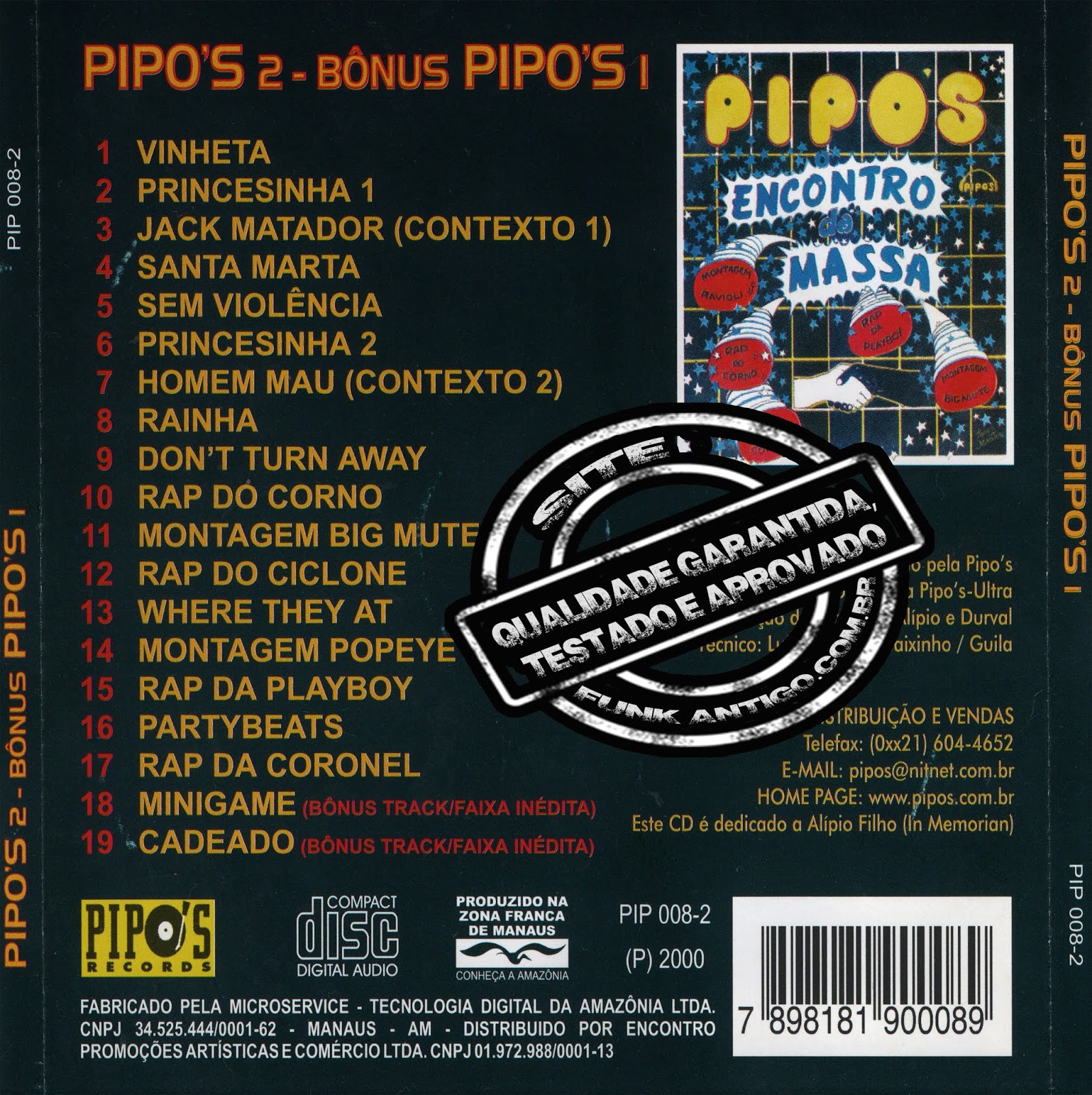 Pipo´s 2 Bônus Pipo´s 1(2000 ), CD Pipo´s Record´s - Site Funk antigo