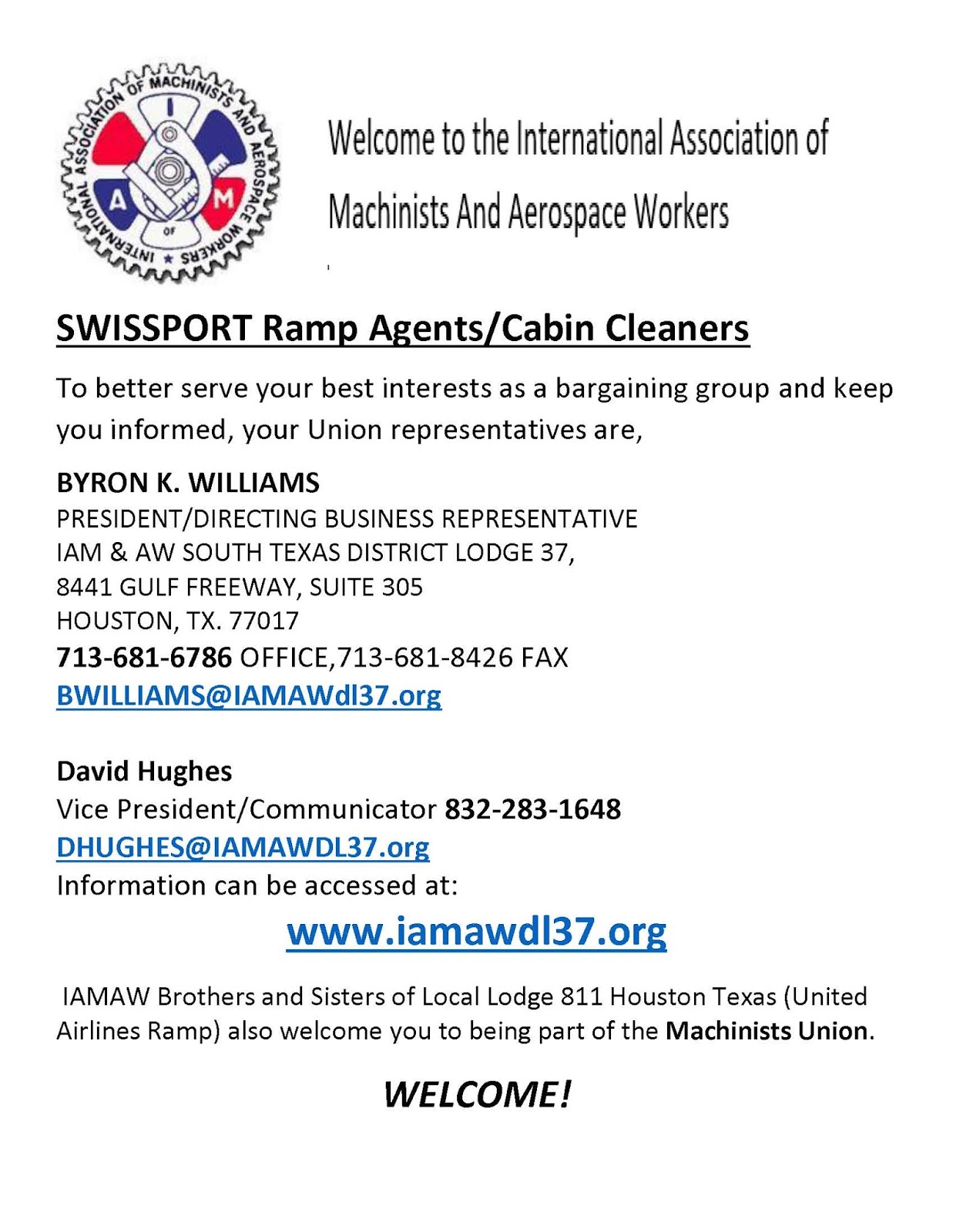 Machinists Union District Lodge 37: IAH/ Swissport Ramp and Cabin ...