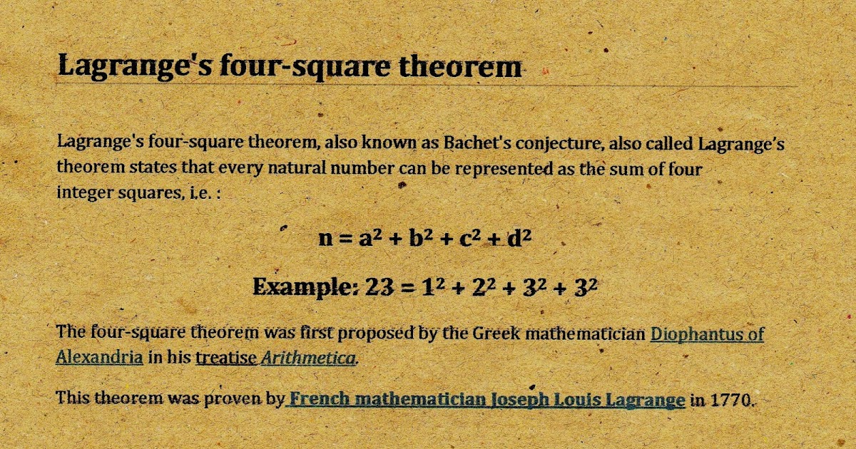 LAGRANGE'S FOUR SQUARE THEOREM