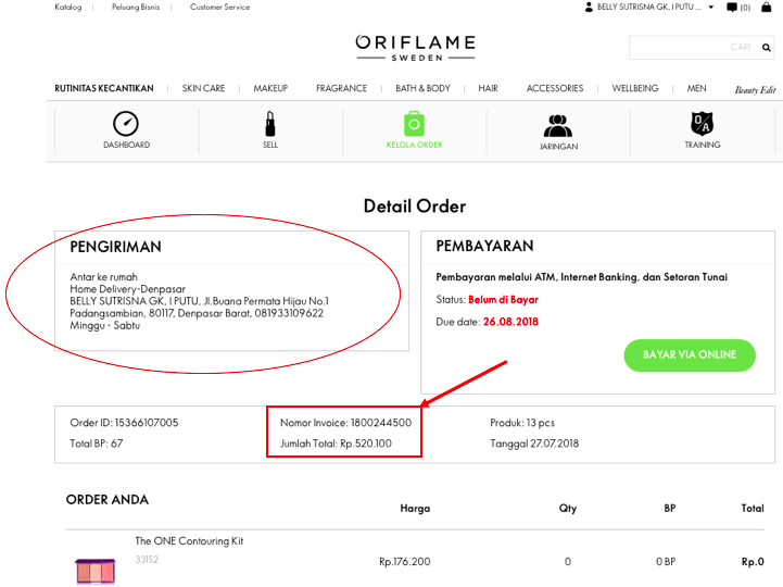 Nomor Invoice, Lacak pesanan dan Cara Bayar order Oriflame