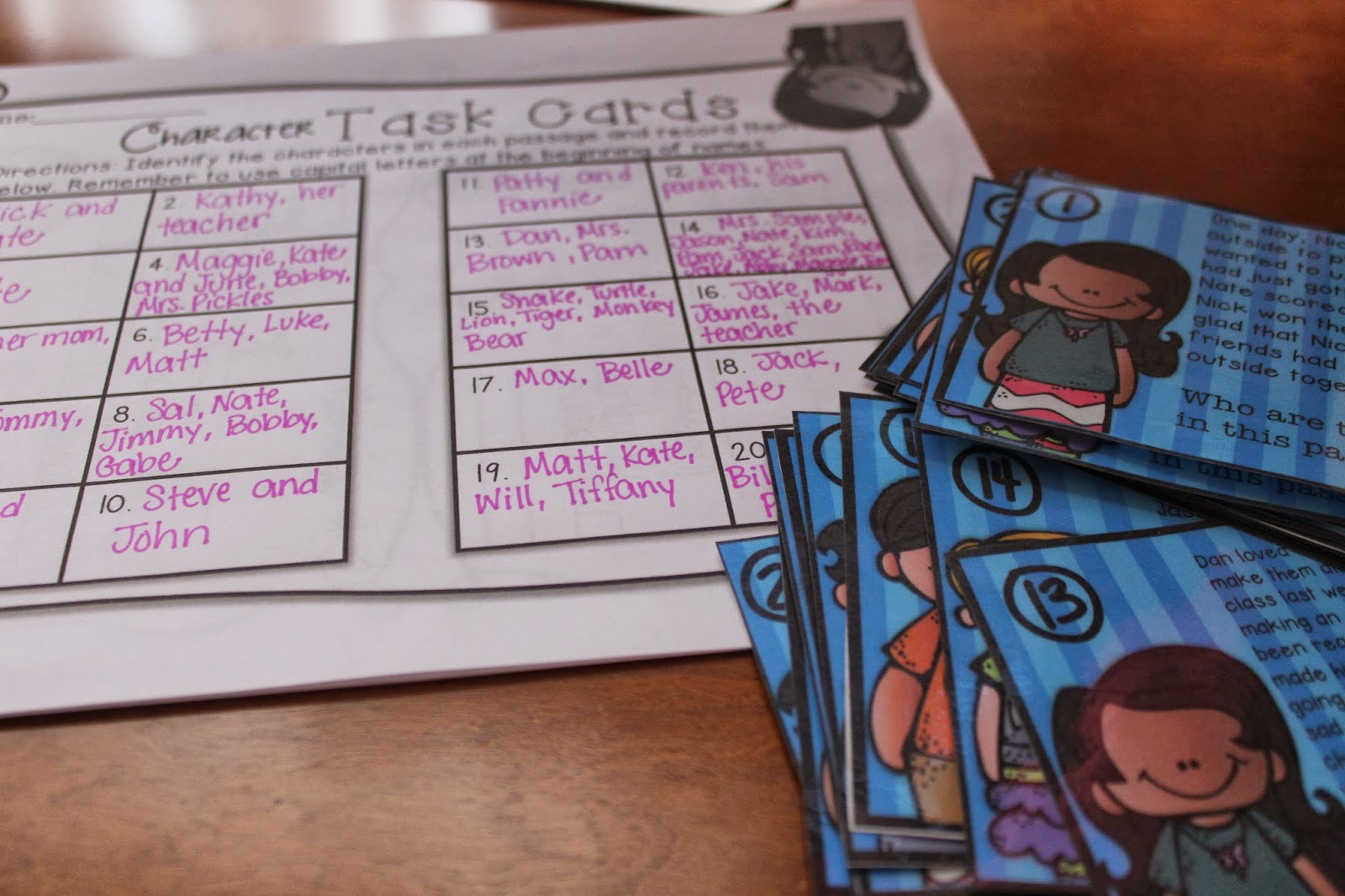 Life in First Grade: Character Task Cards and a Giveaway Winner