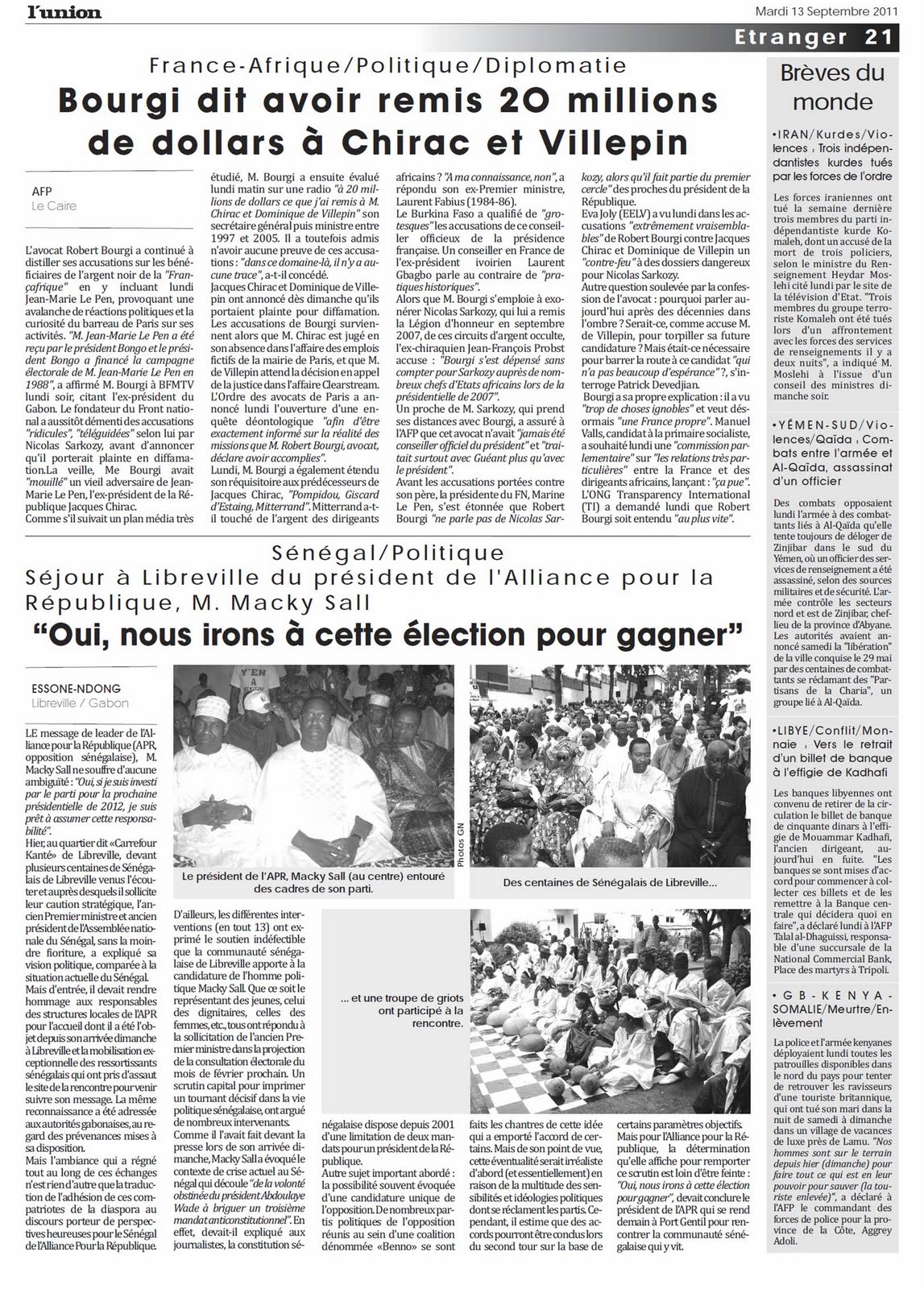 WE ARE PUBLISING THE GABONESE NEWSPAPER “L’UNION” OF TUESDAY, 13 ...