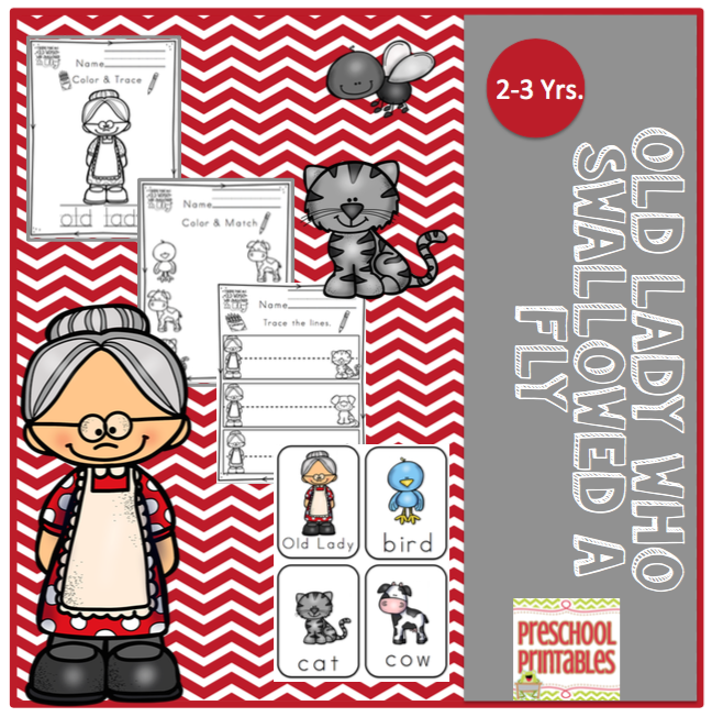 "There Was An Old Lady Who Swallowed a Fly" ~ Preschool Printables