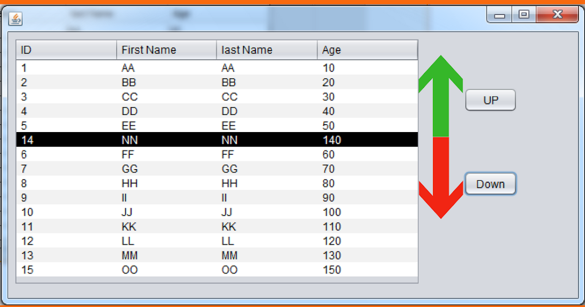 Java - Move JTable Row Up And Down - Bahasa Pemrogaman