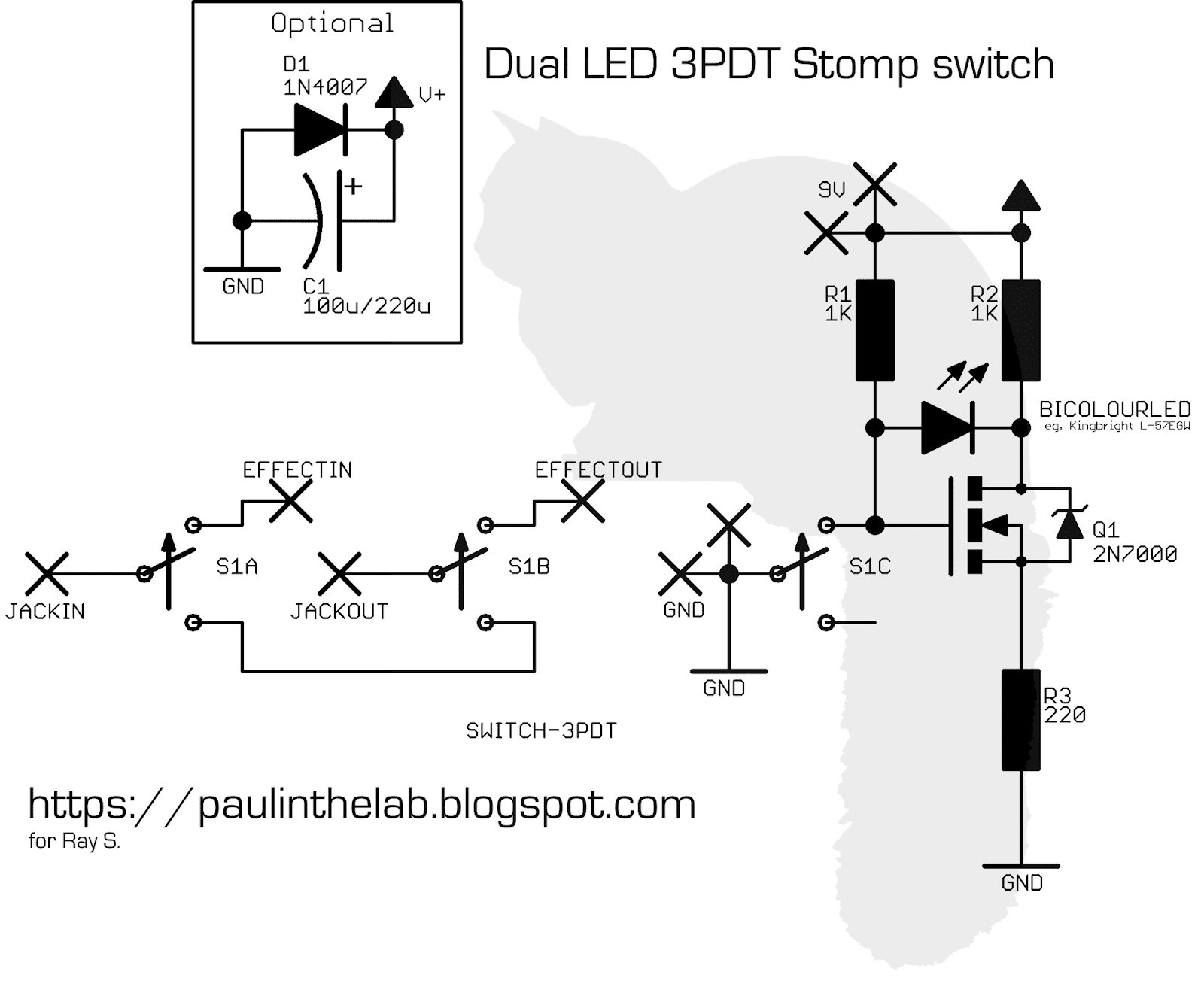 Paul In The Lab: Dual LED 3PDT Stomp switch daughterboard PCB layout
