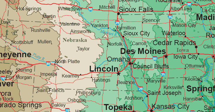 Central Plains Map Regional City | Maps of the United States