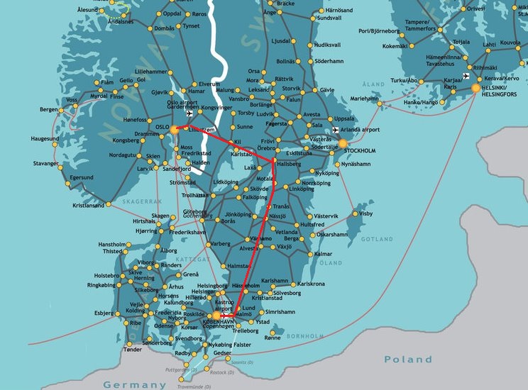 Scandinavia Map Europe Train