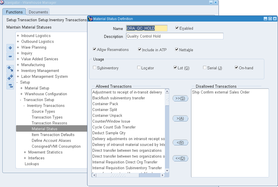 Oracle Applications Knowledge Sharing- Ajay Atre: WMS Material status ...