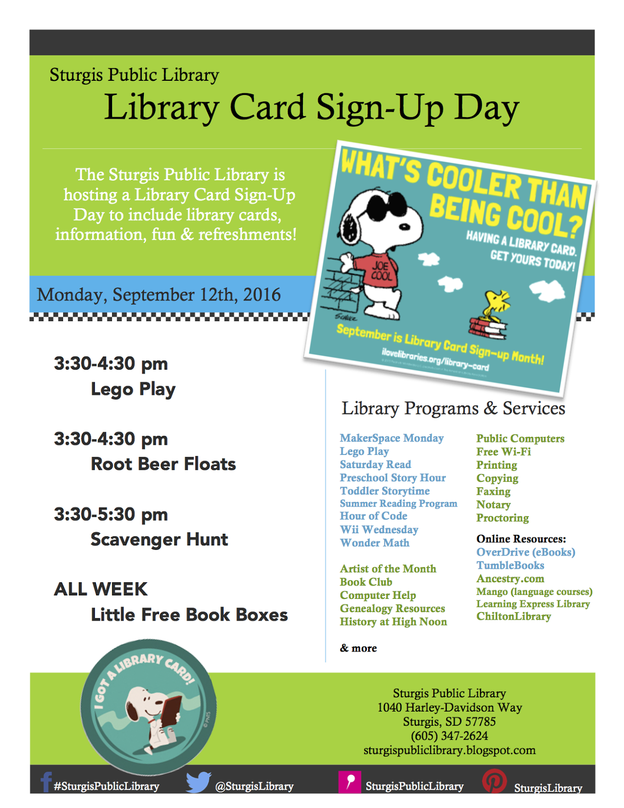 Sturgis Public Library: Library Card Sign-Up Day (Monday, September 12 ...